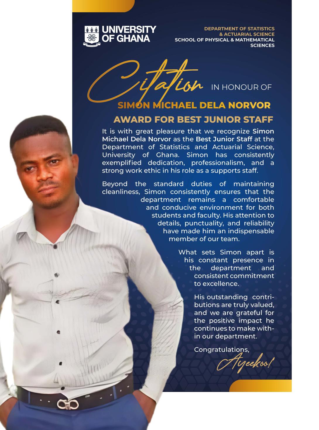 Best Junior Staff 2024/2025, first semester: Department of Statistics and Actuarial Science ...